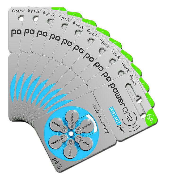 Power One Implant Plus Batteries for Cochlear Hearing Aid, Size 675, 60 ...